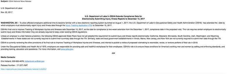 OSHA Grants Final Extension on Electronically Submitting Injury and ... OSHA Grants Final Extension on Electronically Submitting Injury and ...